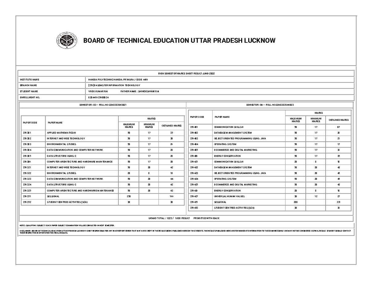 Https result 22.bteevaluation.co - BOARD OF TECHNICAL EDUCATION UTTAR ...