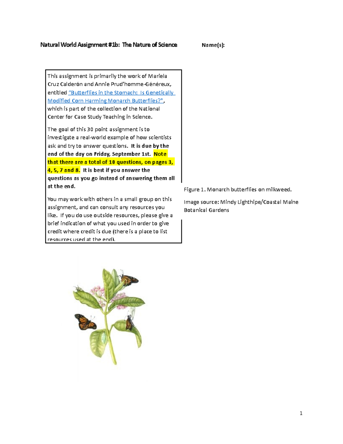 Assign 01b nature of science - Natural World Assignment #1b: The Nature of Science Name(s): This ...