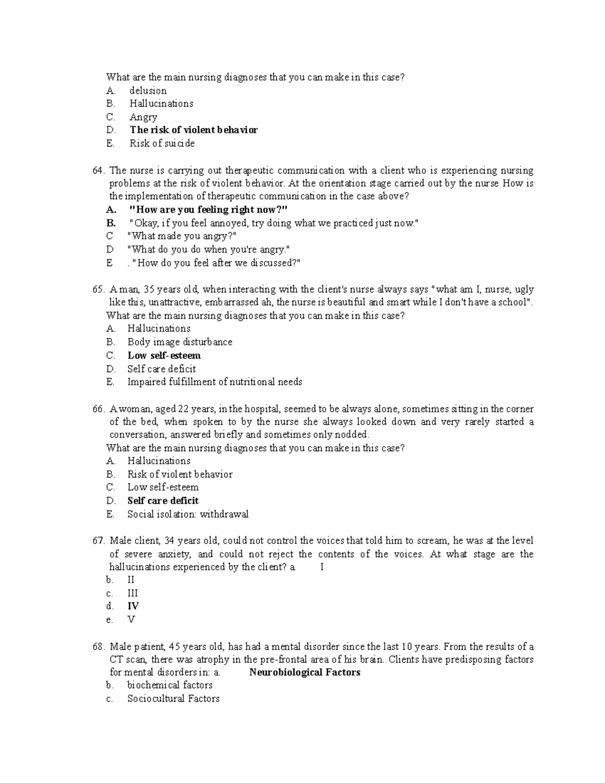 Nursing - CTE, materials-5 - What are the main nursing diagnoses that ...