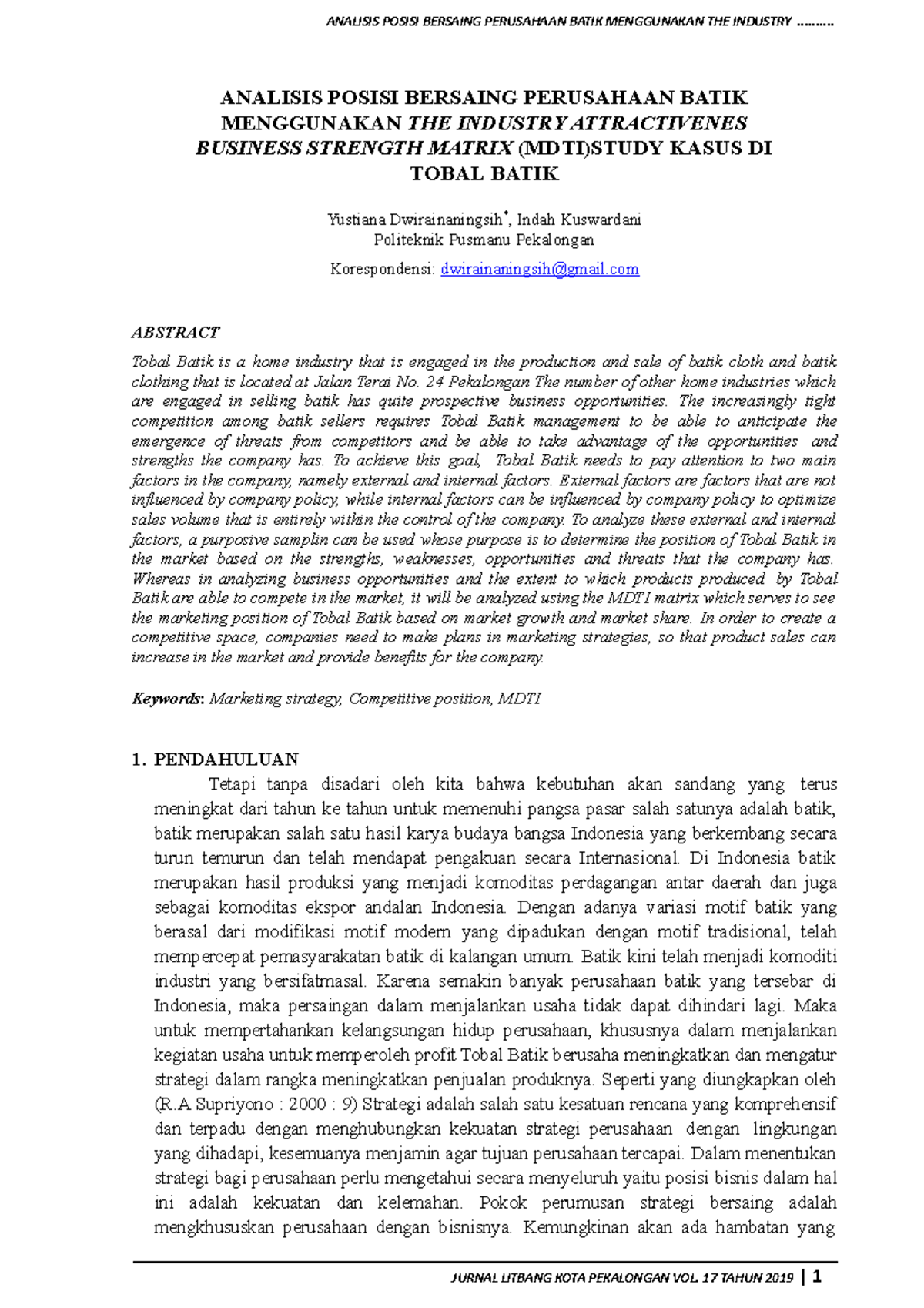 103-Article Text-204-1-10-2019 1227 - JURNAL LITBANG KOTA PEKALONGAN VOL. 17 TAHUN 2019 | 1 ...