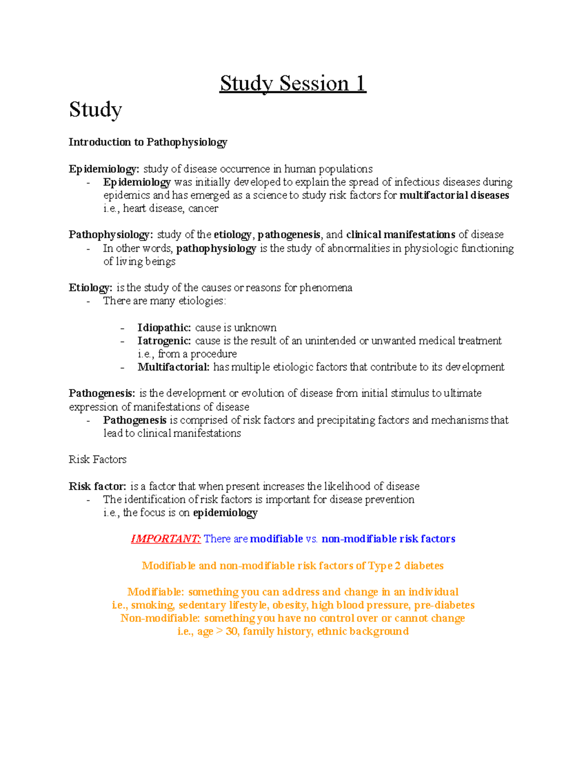 Exam 1 Study Guide - Study Session 1 Study Introduction to ...