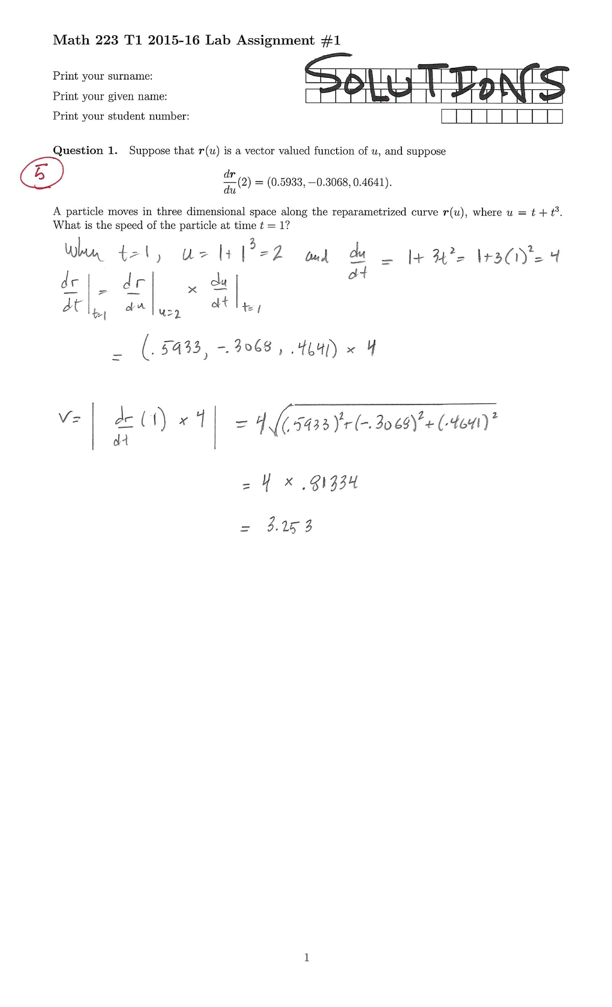 Lab Assignment 1 Solutions - Math 223.3 - Studocu
