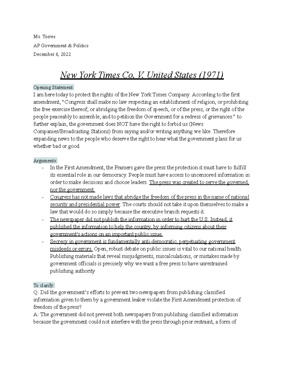 AP GOV Lawyer Speech (final) - Ms. Torres AP Government & Politics ...
