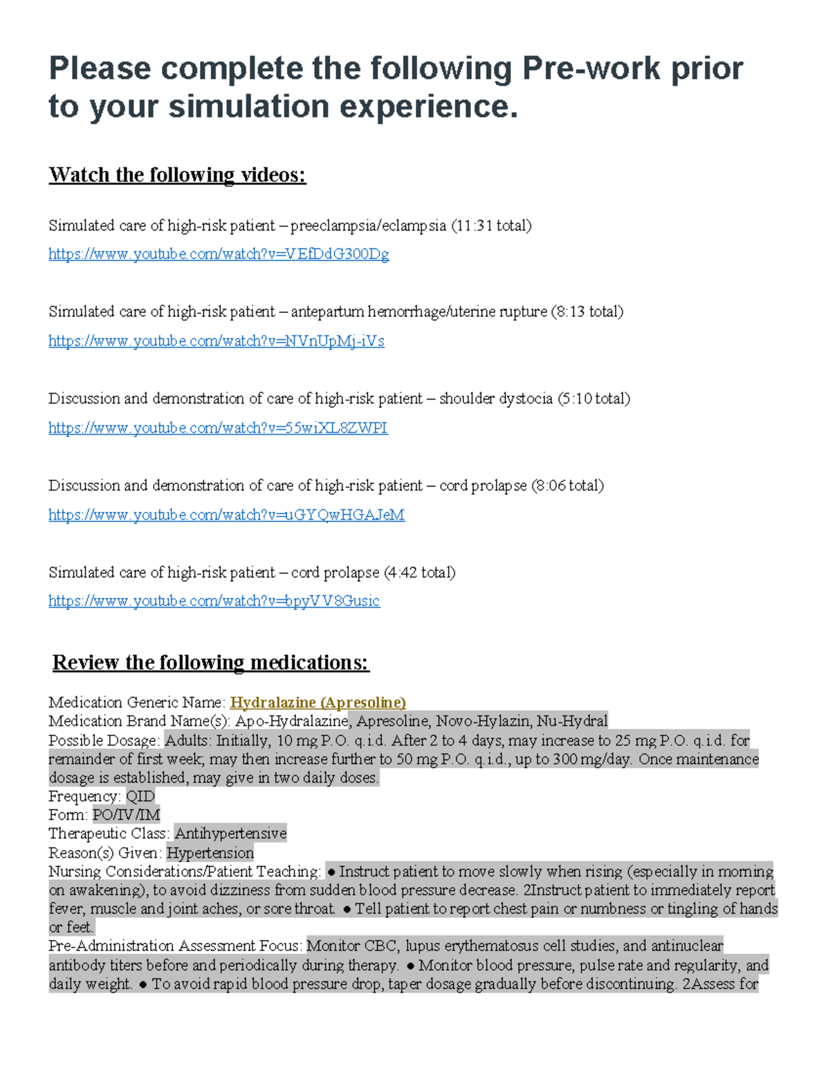 HR Simulation WORK - Please complete the following Pre-work prior to ...