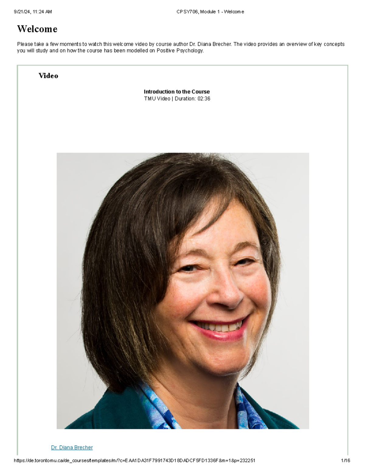 CPSY706, Module 1 - Welcome - Welcome Please take a few moments to ...