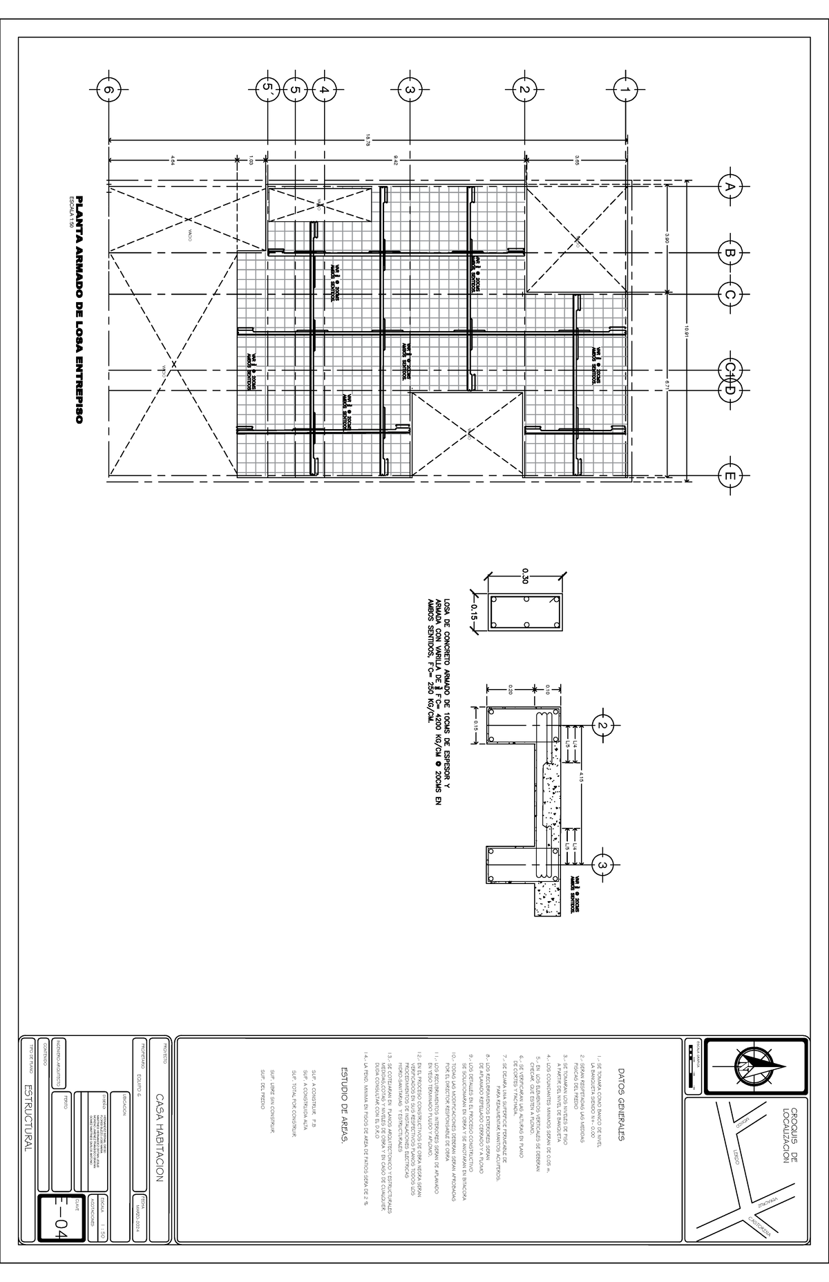 Losa de Entrepiso - regregerger - ESCALA 1: 6 5 ́ 5 4 3 2 1 VACIO VACIO VACIO VACIO A B C C D E ...