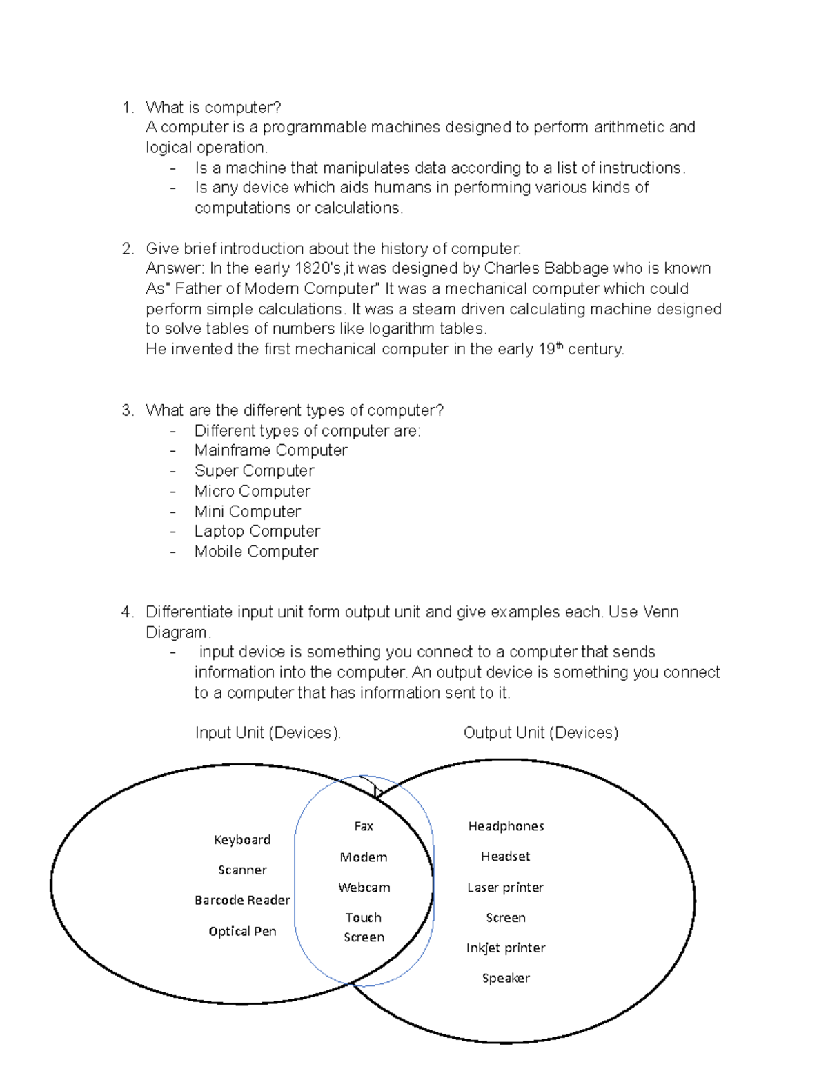 Document IT100 - Information Technology - 1. What is computer? A ...