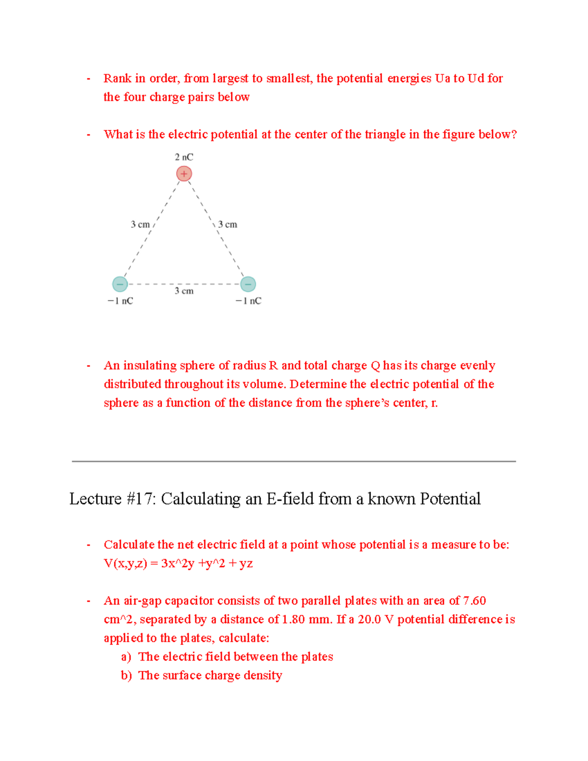 Physics 2B Lecture Problems-part-10 - Rank in order, from largest to ...