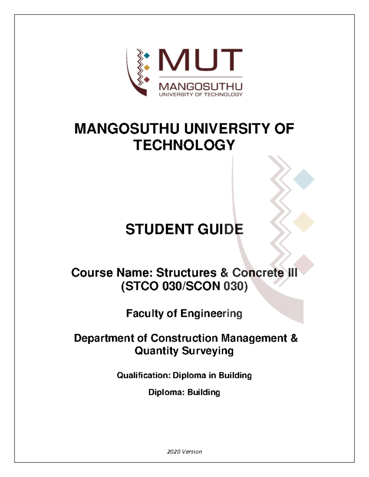 MUT Learner Study Guide 2020 - MANGOSUTHU UNIVERSITY OF TECHNOLOGY ...