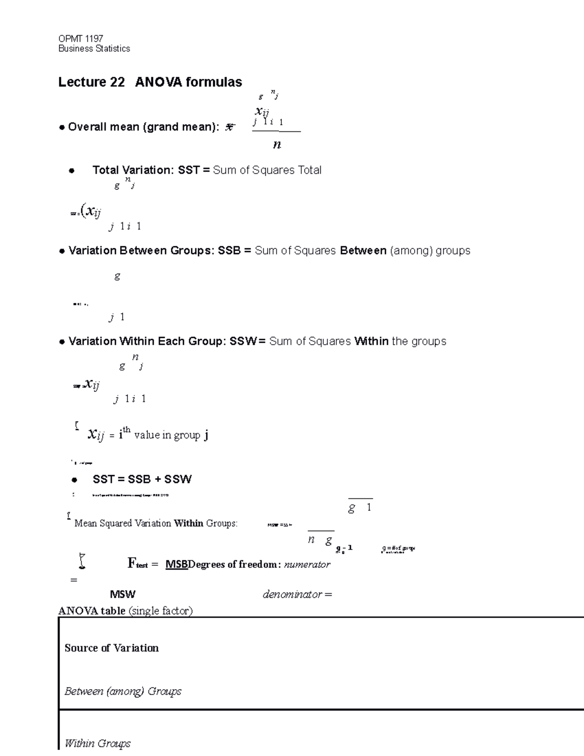 Practical Materials OPMT - OPMT 1197 Business Statistics Lecture 22 ...