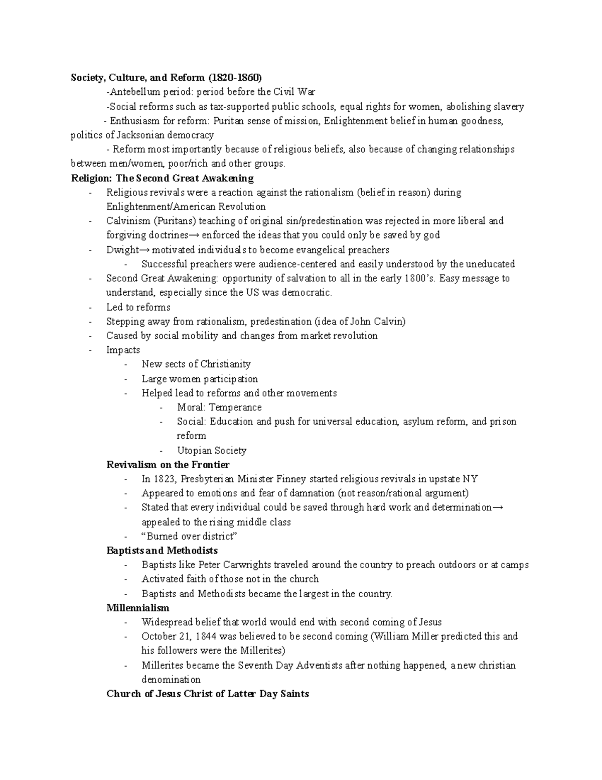 Apush Chapter 11 Society, Culture, and Reform - Society, Culture, and ...