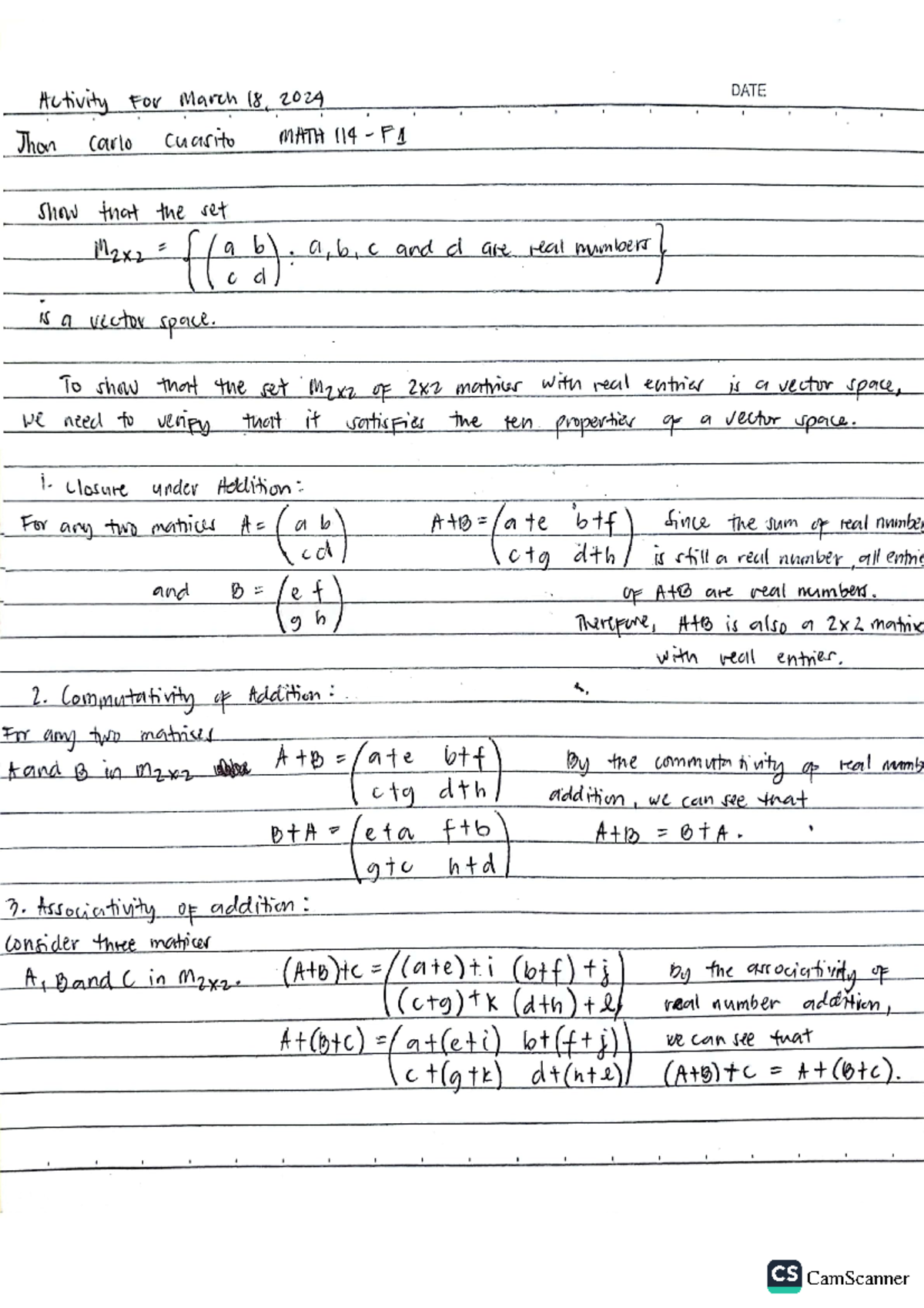 Math 114 Linear Algebra - Math 214 Linear Algebra - CamScanner ...