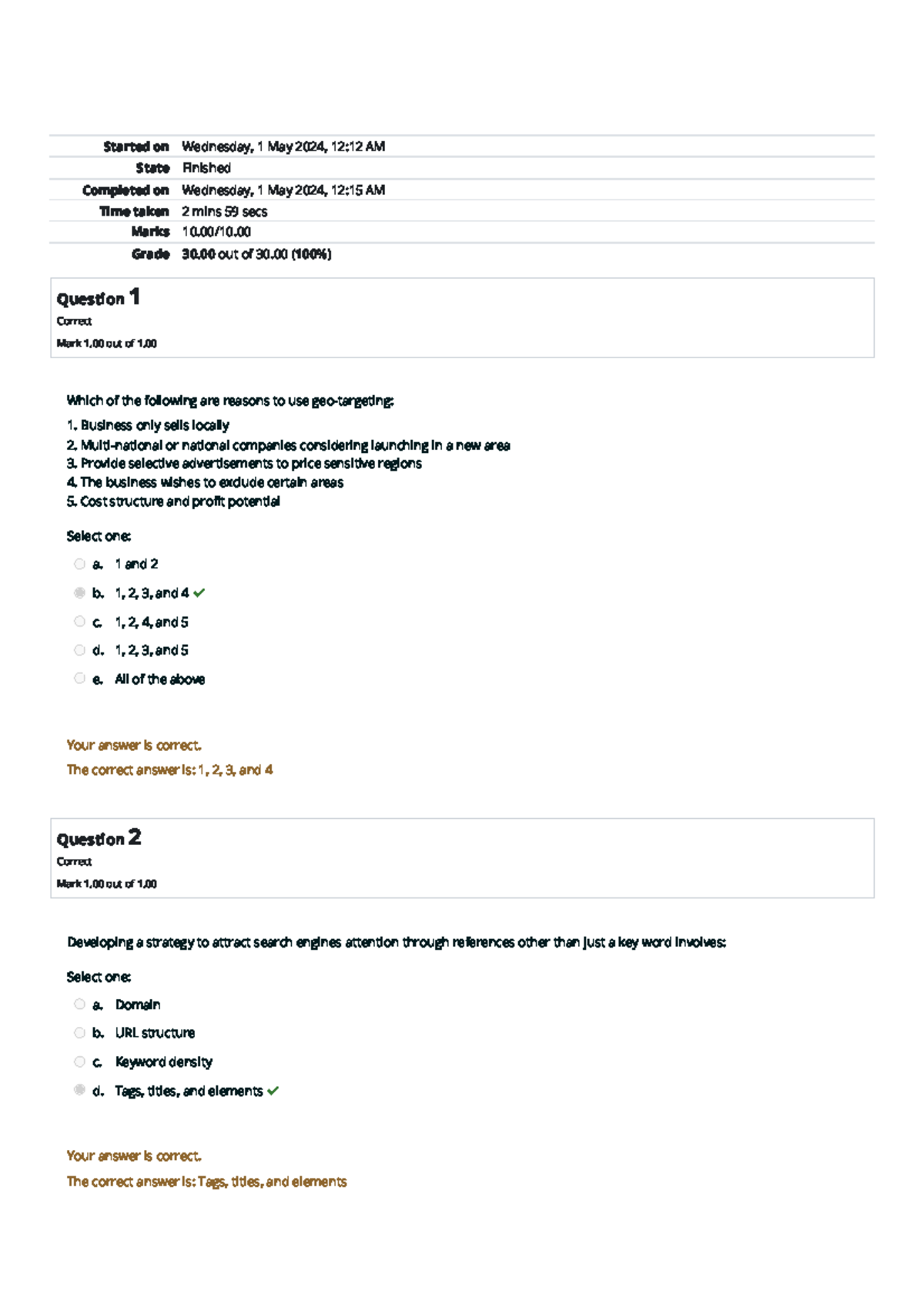 Self-Quiz Unit 3 Attempt review - Started on Wednesday, 1 May 2024, 12: ...