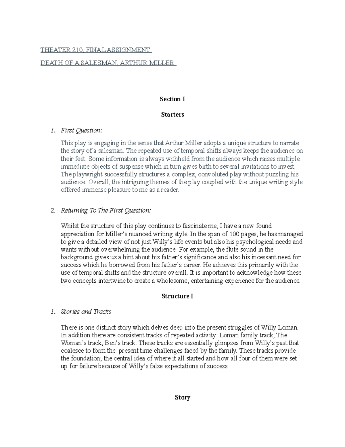 THEA 210W- Final Essay - Professor: Michael Evenden In-depth analysis ...