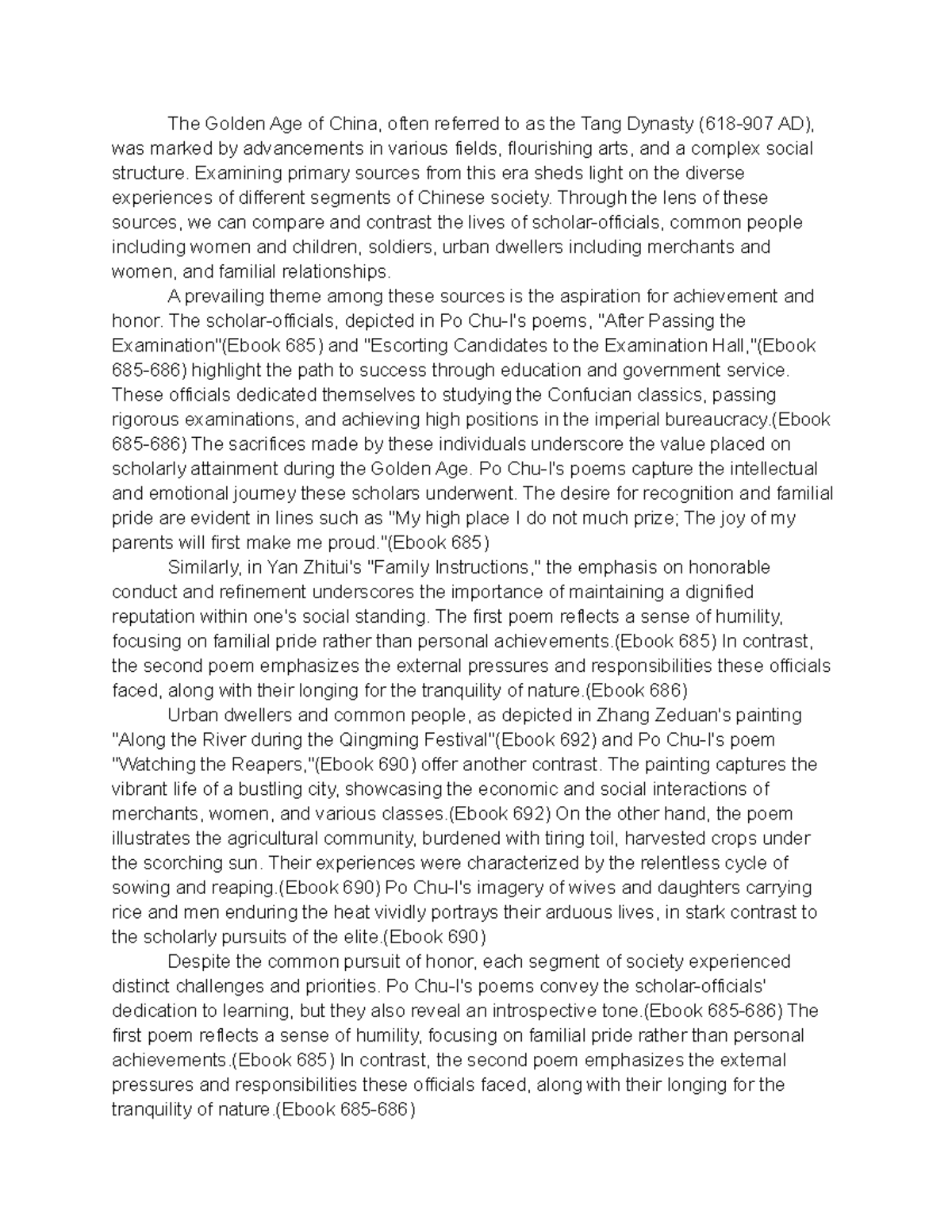 Essay 2 - The Golden Age of China, often referred to as the Tang ...