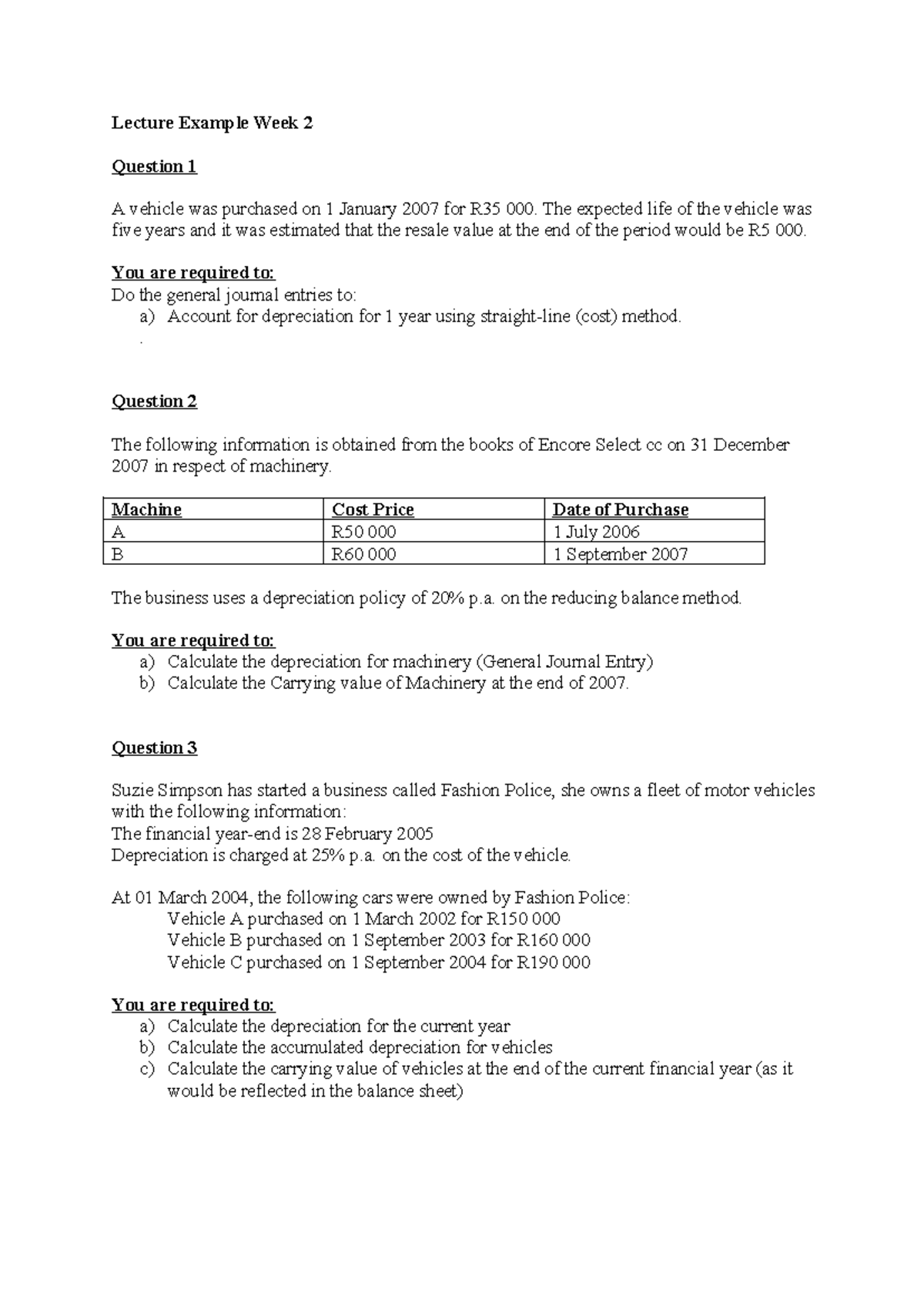 Lecture Example Week 2 - Depreciation 1 - Lecture Example Week 2 ...