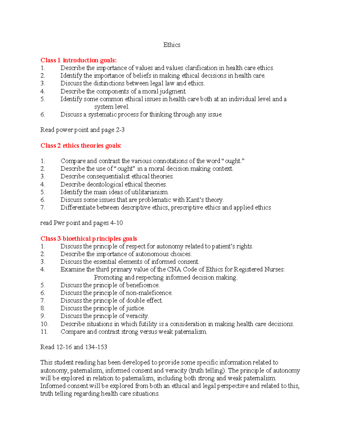 Ethics Goals - Class & reading notes - Ethics Class 1 introduction ...