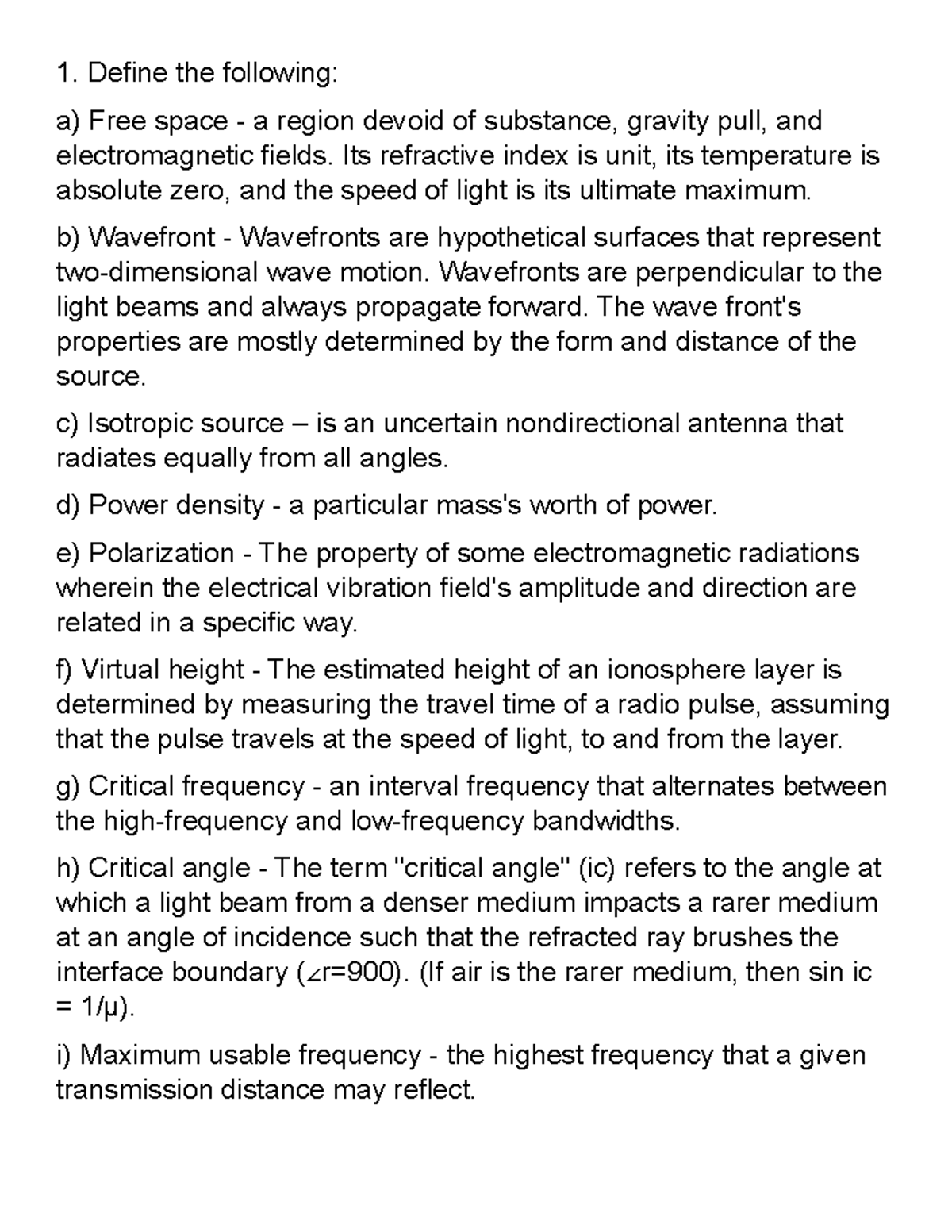 Commlab Assignment 3 - Define the following: a) Free space - a region ...