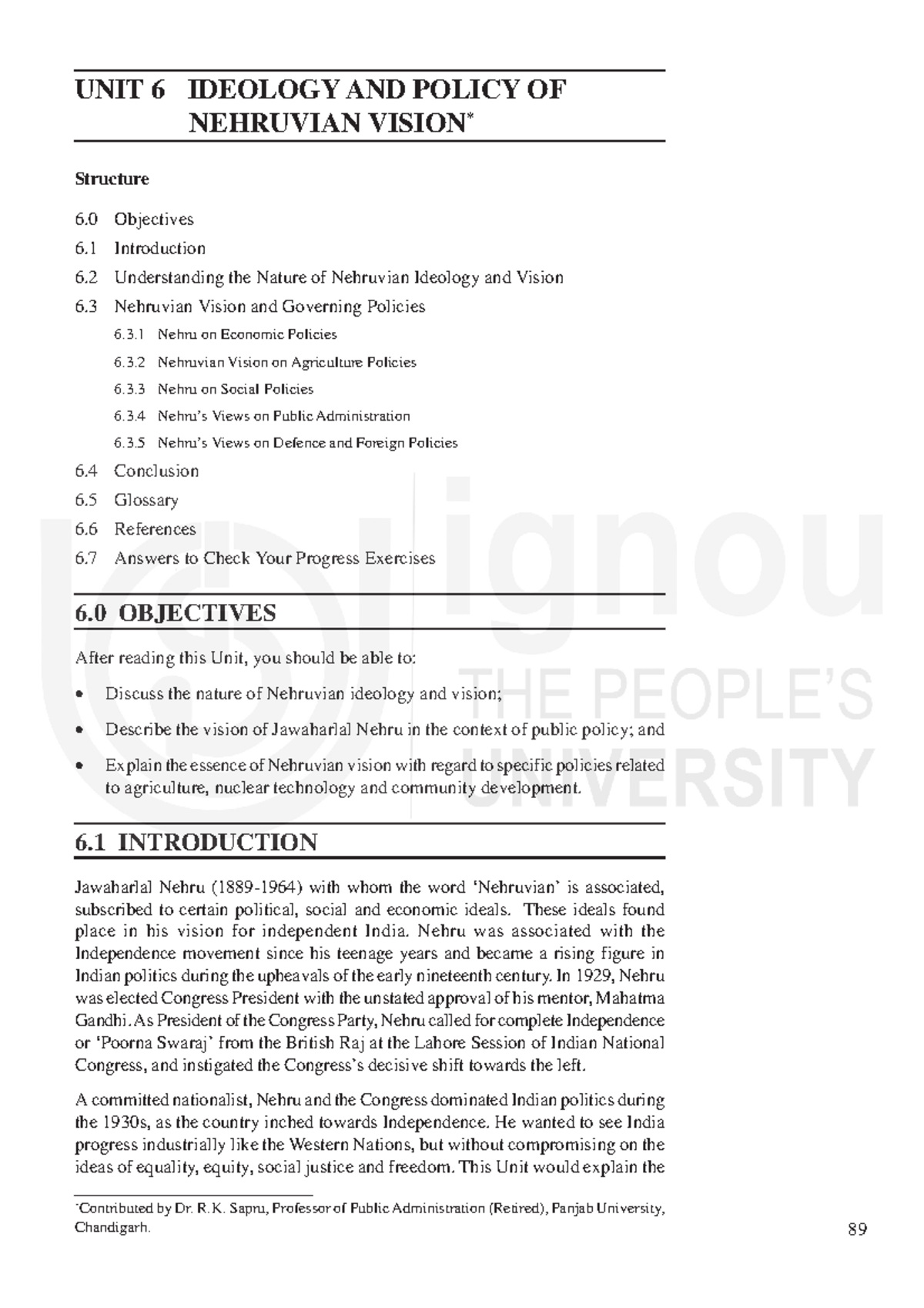 Unit-6 - Ba hons - Ideology and Policy of Nehruvian Vision *Contributed ...