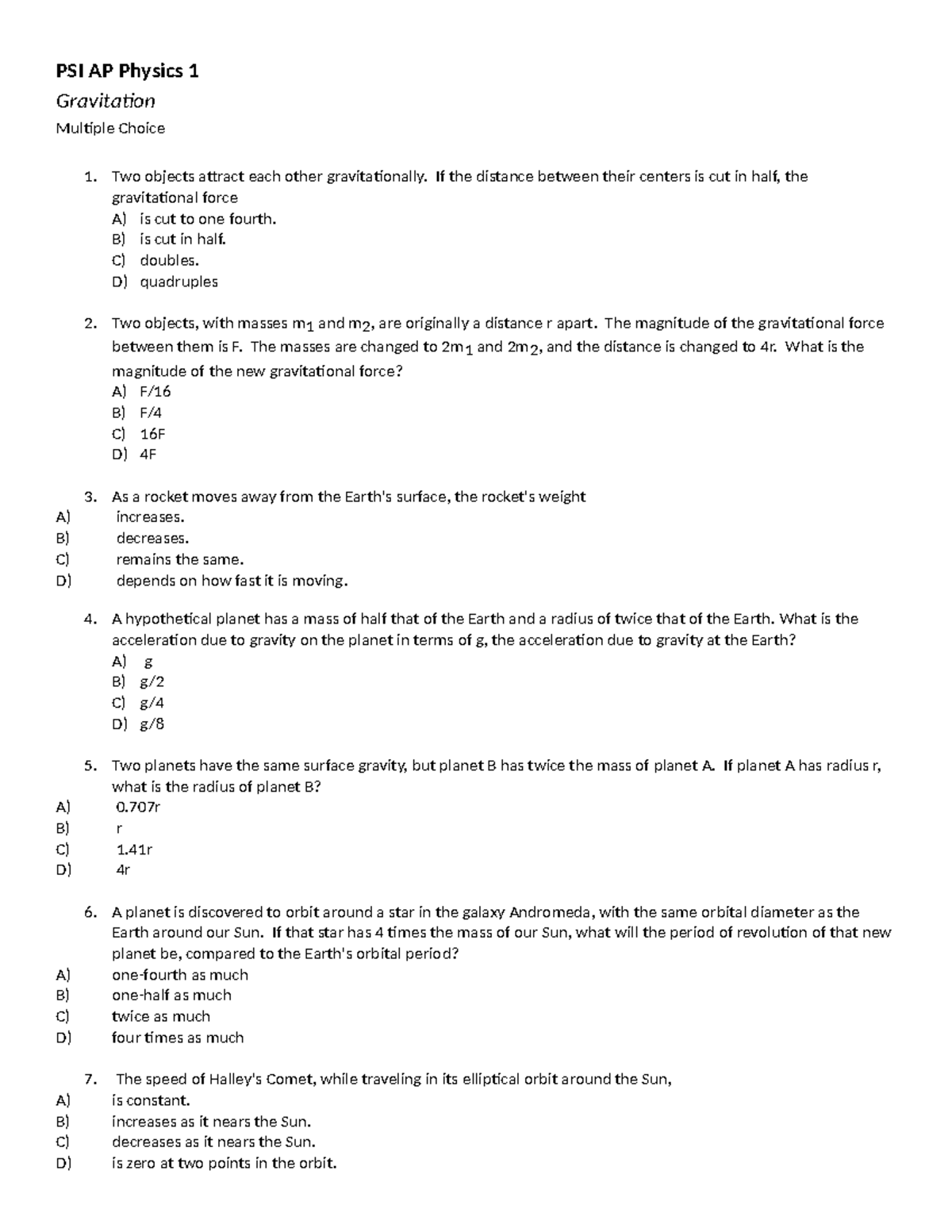 Ap-phys1 ap1-gravitation-practice-problems 2016-01-25 - PSI AP Physics ...