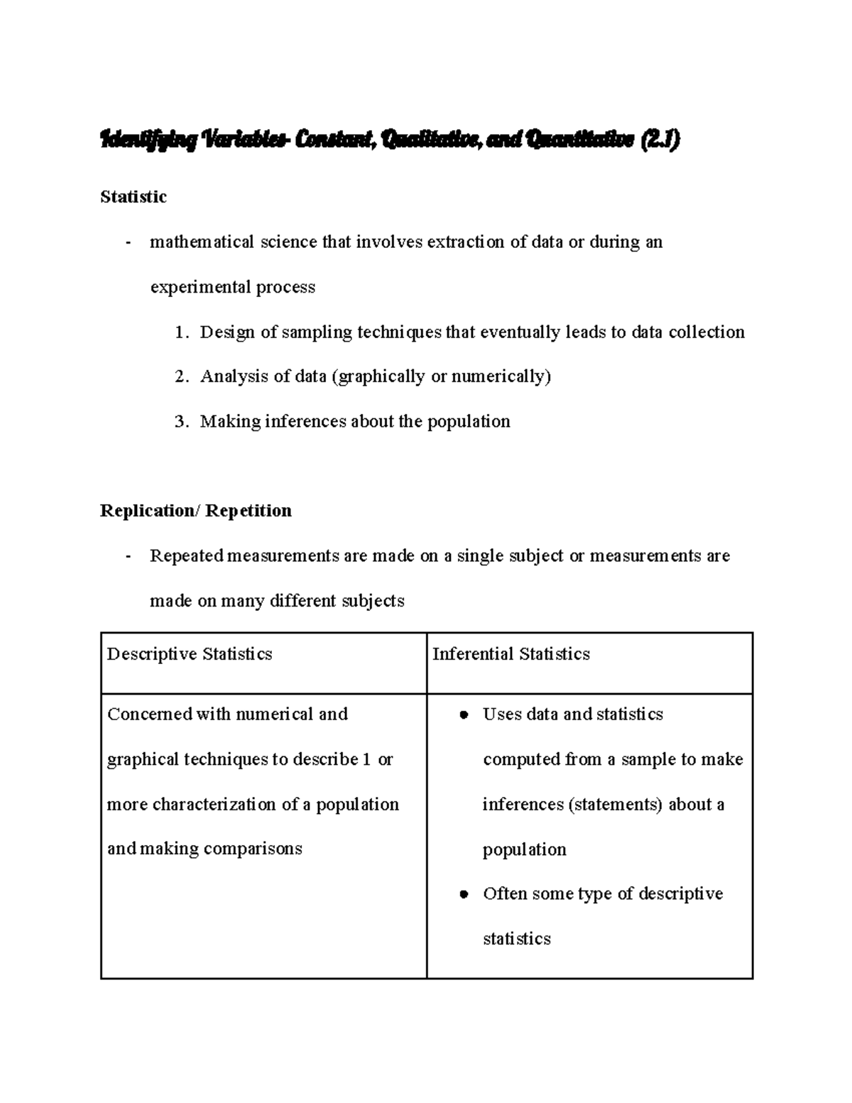 Basic Statistics 210 Chapter 2 Identifyin Variable Constan