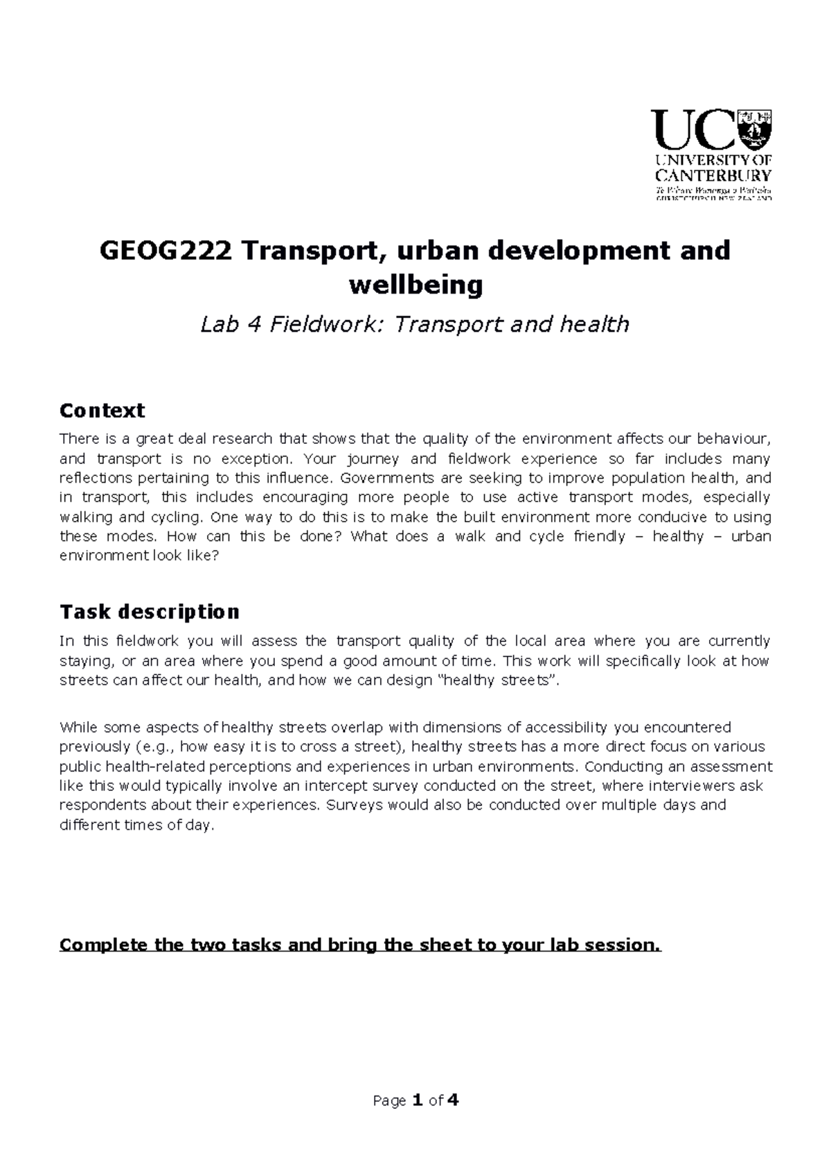 GEOG222 Lab 4 Fieldwork s122 - healthy streets - GEOG222 Transport ...