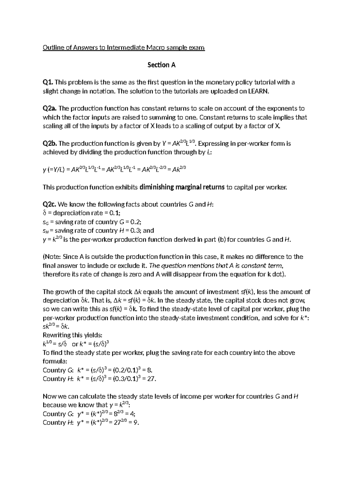 Outline of Answers to Intermediate Macro sample exam - This problem is ...