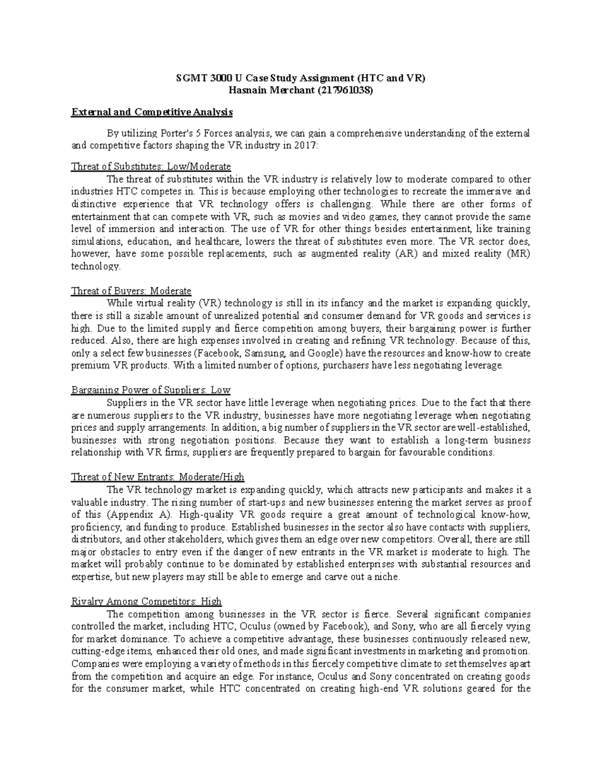 SGMT 3000 U Case Study Assignment- Hasnain Merchant - SGMT 3000 U Case ...