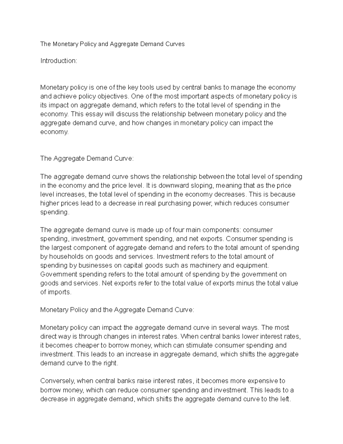 The Monetary Policy and Aggregate Demand Curves - The Monetary Policy ...