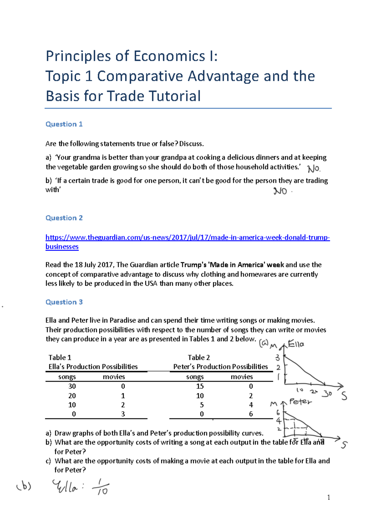 Topic 1 - Comparative Advantage and the Basis for Trade Tutorial ...
