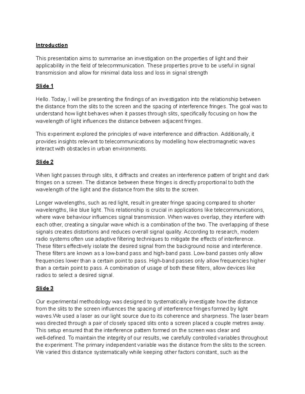 Physics script - Introduction This presentation aims to summarise an ...