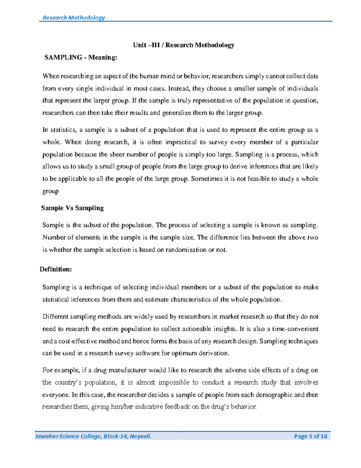 Unit III Rearch Methodology - Unit – III / Research Methodology ...
