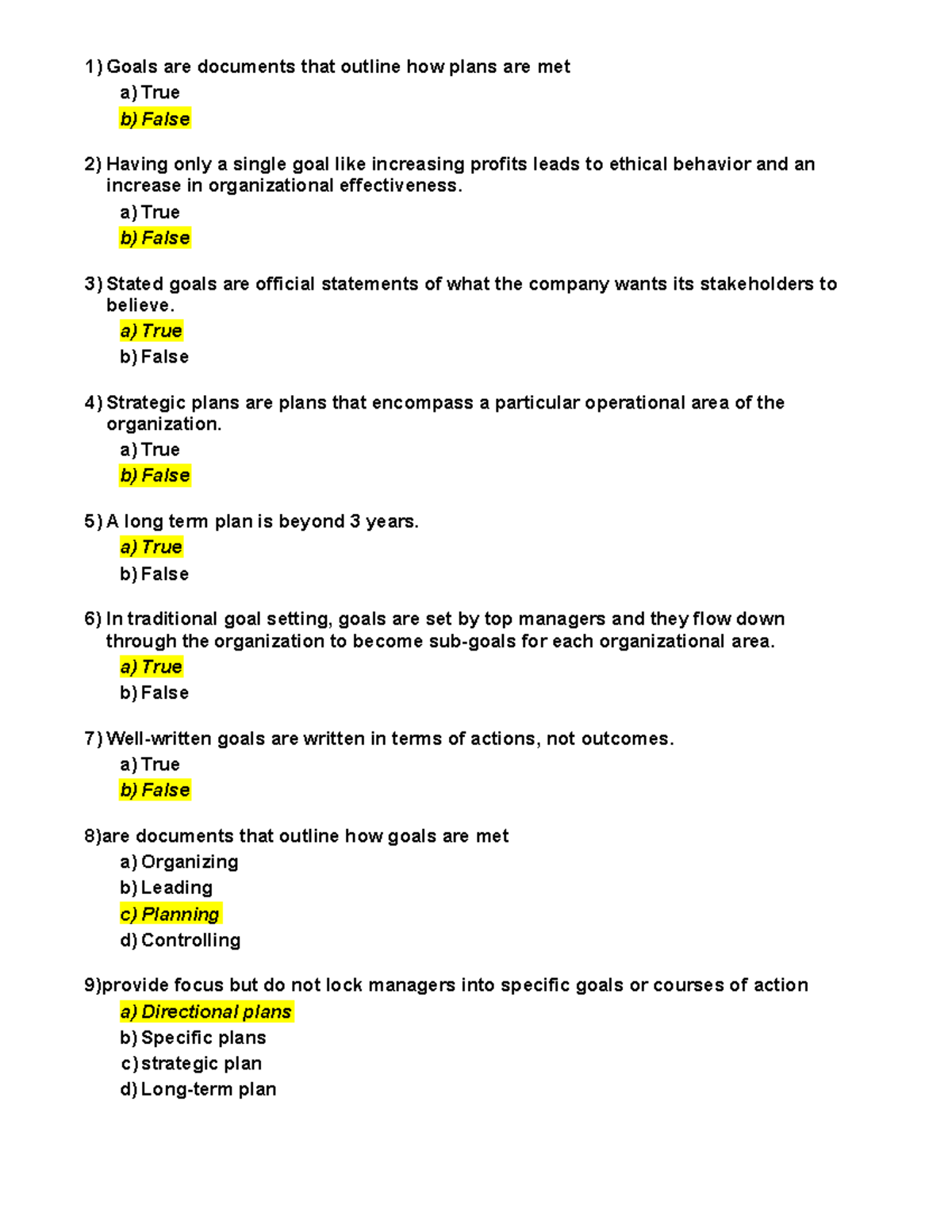 Ch7 Questions with mng - aast notes. - Goals are documents that outline ...