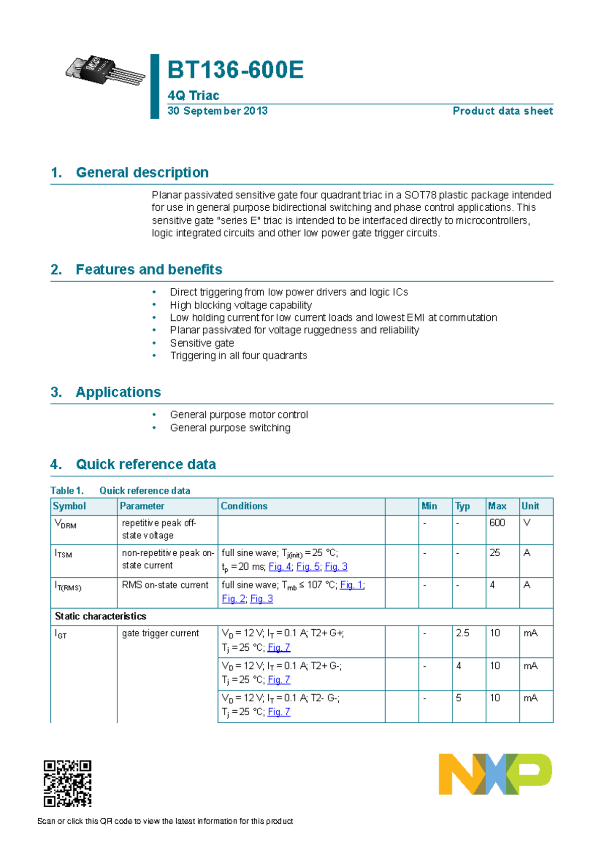 BT136-600V-Triac - Datasheet - TO- 220 A B BT136-600E 4Q Triac ...