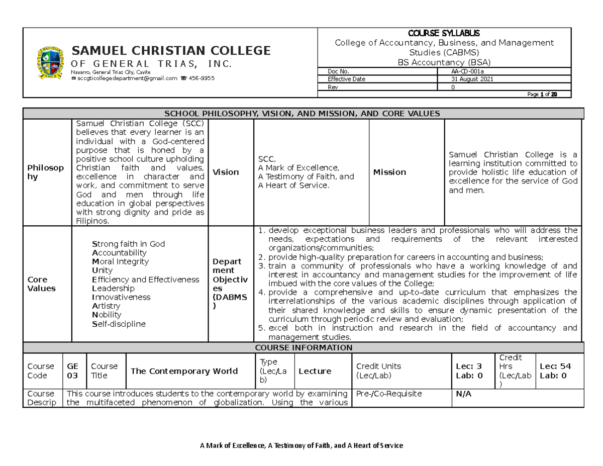 Syllabus BSA GE-03 - This course introduces students to the ...