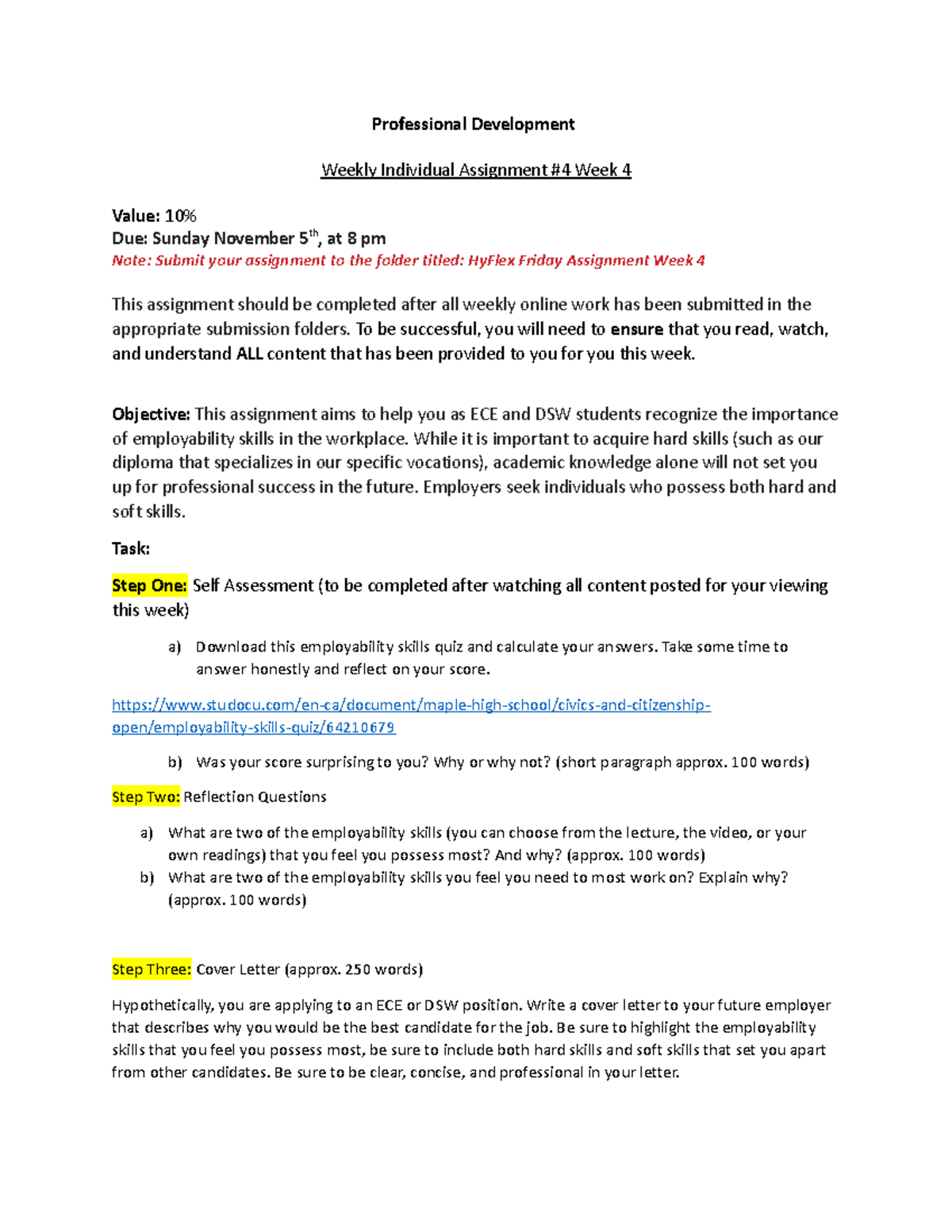 Professional Development Week Four Assignment Employability Skills ...