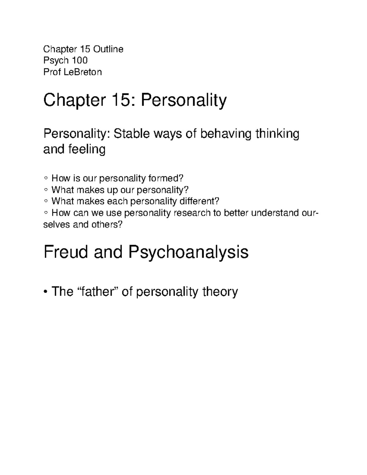 Psych 100 Unit 15 - Lecture notes Unit 15 - Chapter 15 Outline Psych ...