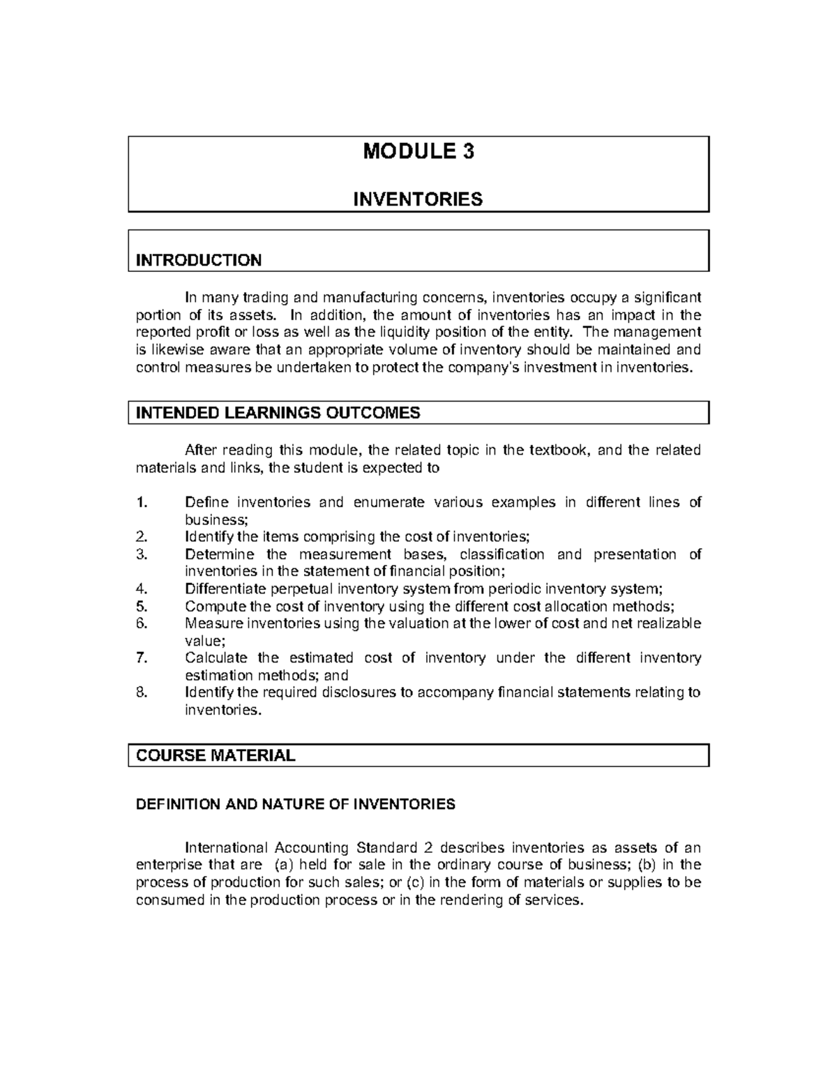 Module 3 - Intacc robles - MODULE 3 INVENTORIES INTRODUCTION In many ...