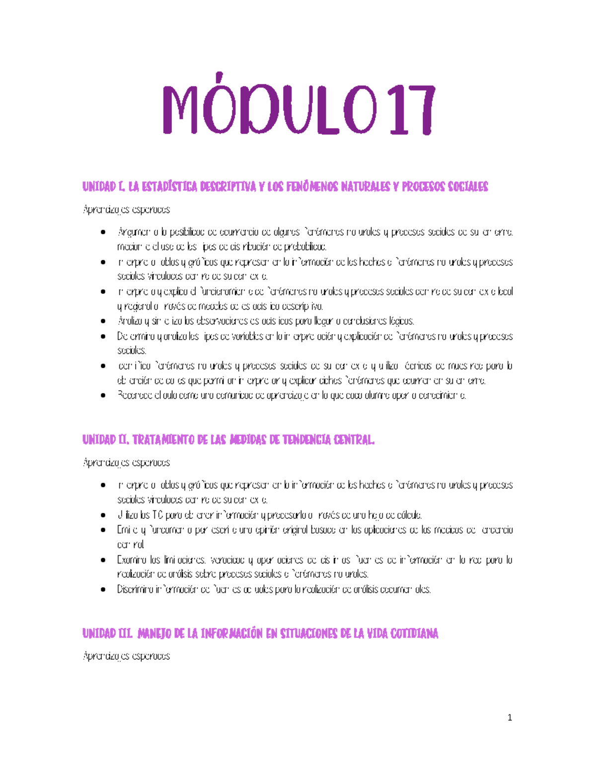 Módulo 17- Temas - MÓDULO 17 Unidad I. La estadística descriptiva y los fenómenos naturales y ...