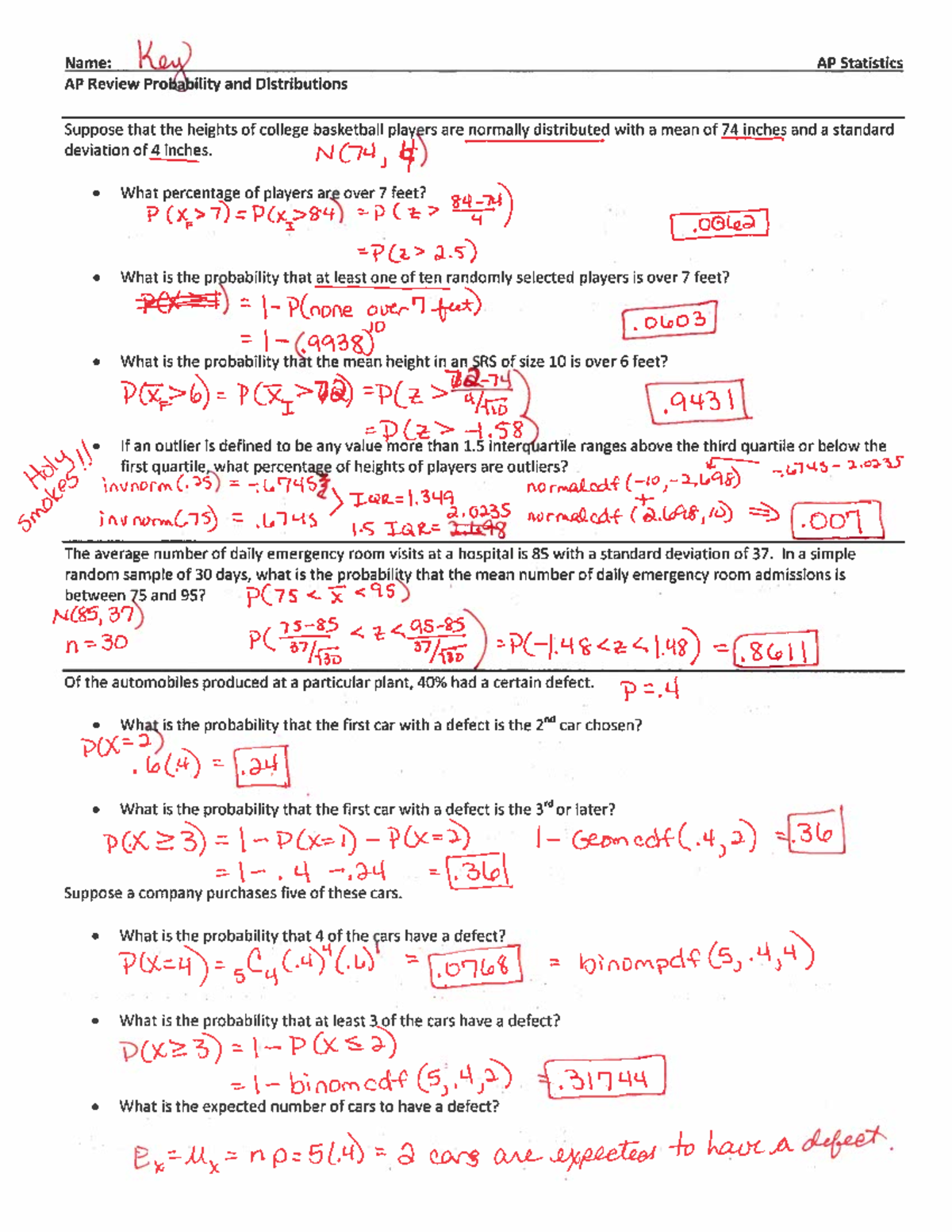 Ap review probability and distributions answers - AP Statistics - Studocu
