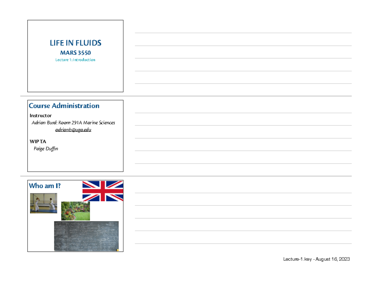 Lecture-1 - lecture - LIFE IN FLUIDS MARS 3550 Lecture 1: Introduction ...
