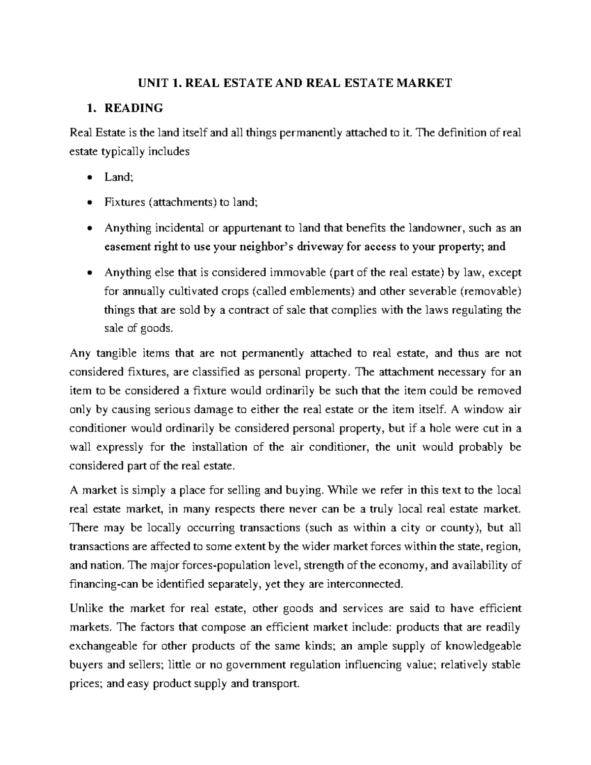 Exercises Unit 1 - exercise 1 - UNIT 1. REAL ESTATE AND REAL ESTATE ...