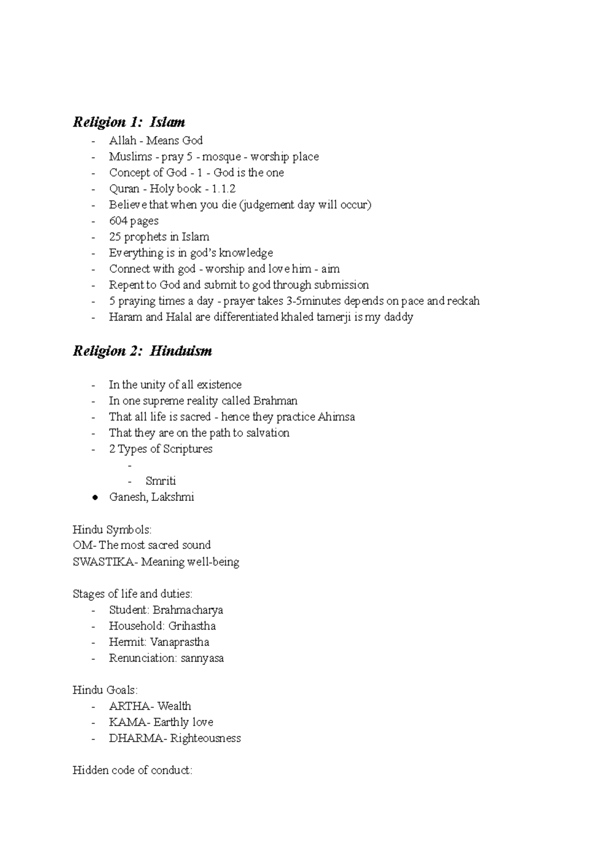 Christian studies notes - Religion 1: Islam Allah - Means God Muslims ...