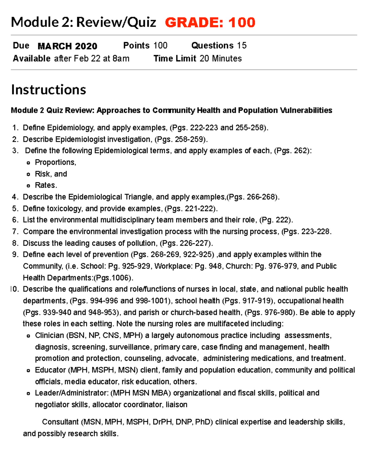 NURS 4465 Module 2 Quiz.pdf - Module 2: Review/Quiz Due Mar 7 at 11 ...