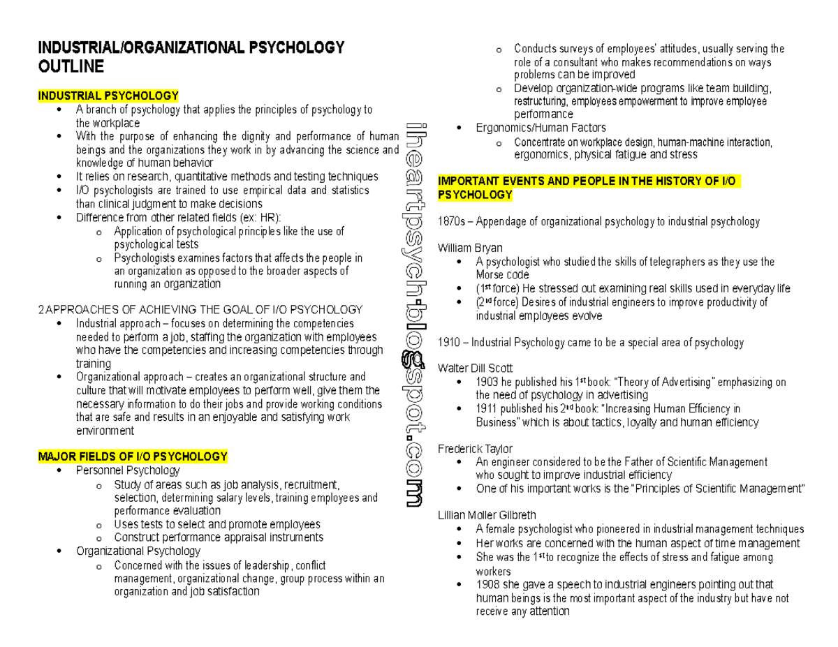 Industrial organizational psych reviewerpdf - BS Psychology - PUP - Studocu