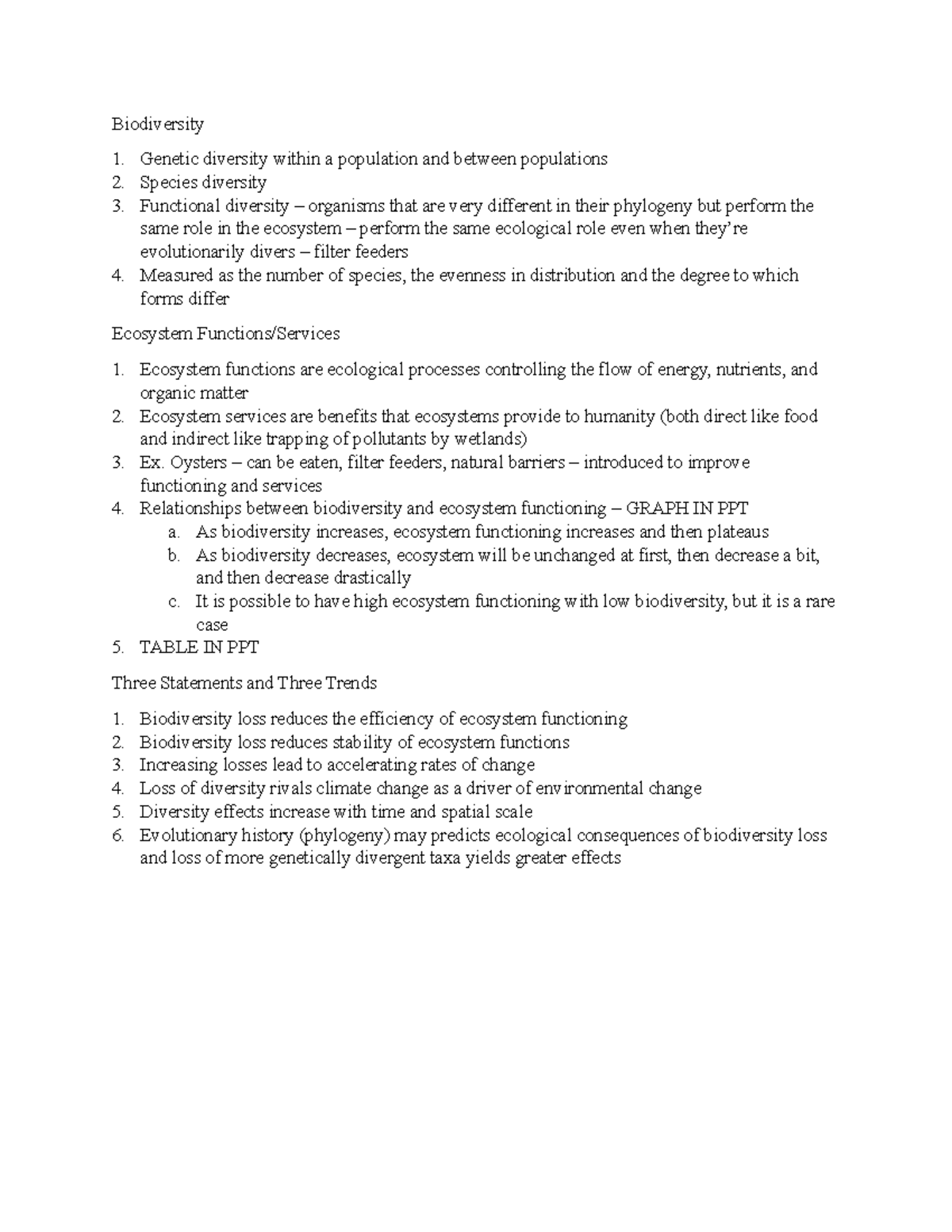 Biodiversity - These are notes from Professor Allen's BIOL 302 Class ...