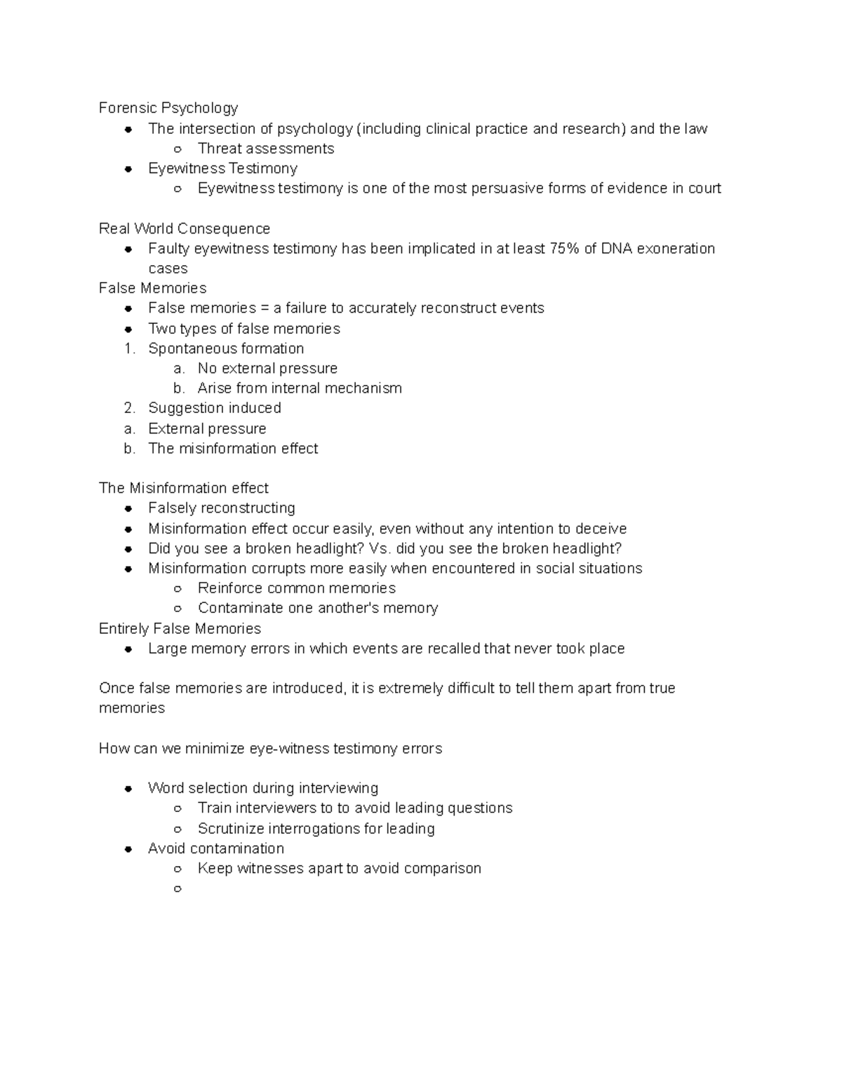 Test 2 Notes - Forensic Psychology The intersection of psychology ...