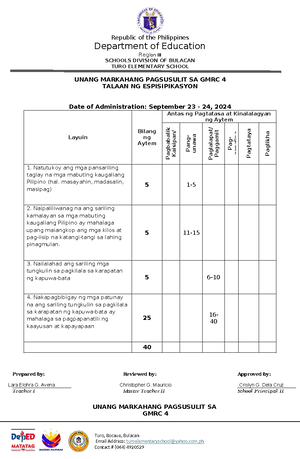 GMRC - beed - GMRC - 4 1st QUARTER MATATAG CURRICULUM BASED SUMMATIVE ...