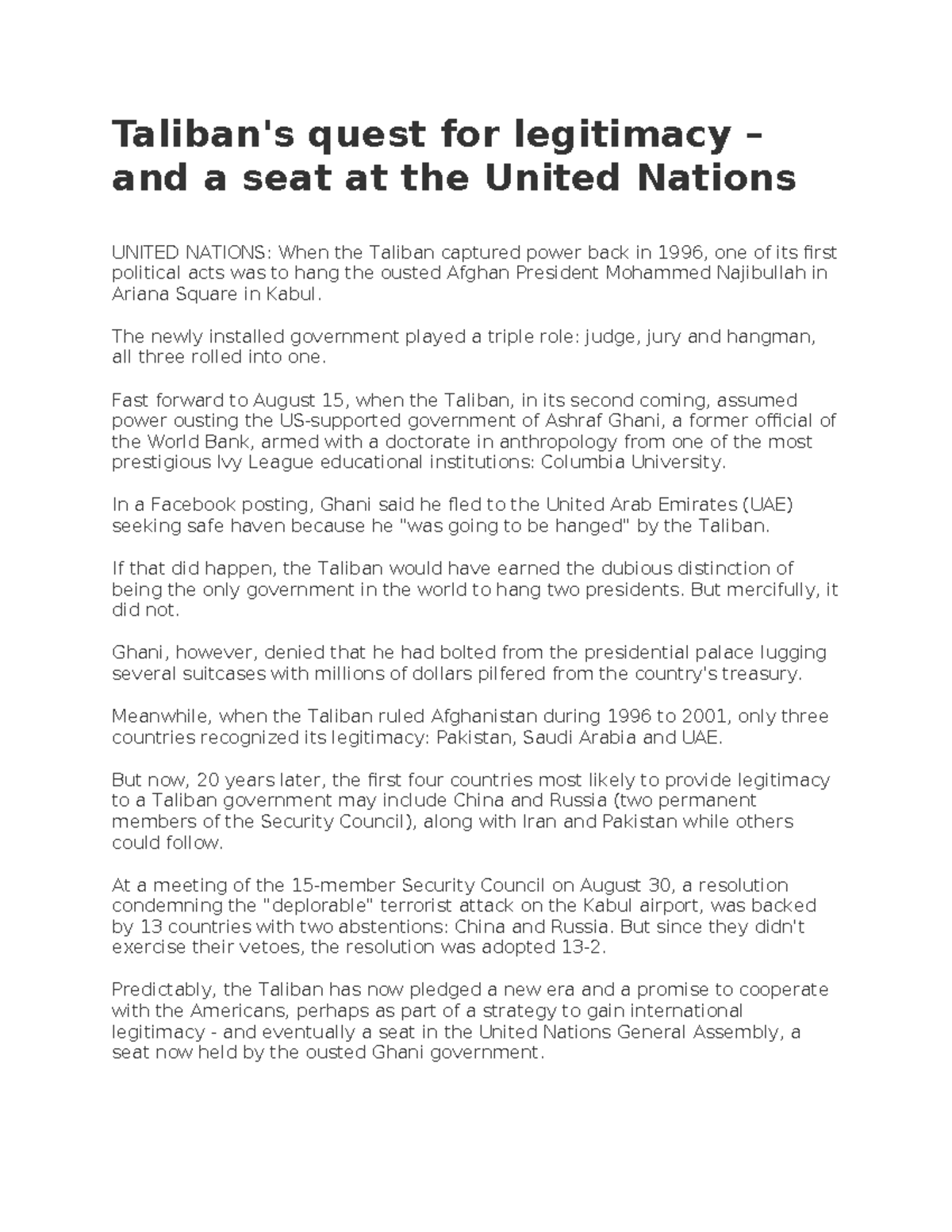 Taliban - mandatory assignments - Taliban's quest for legitimacy – and ...