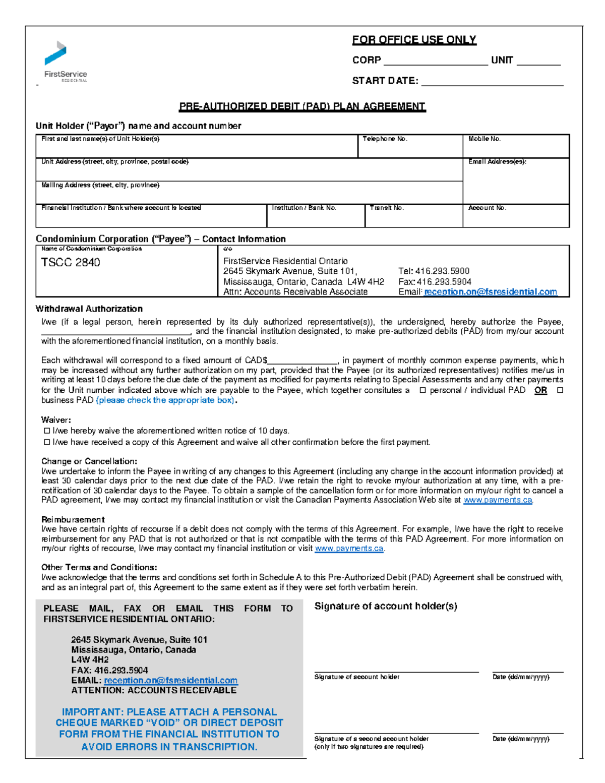 TSCC2840 - PAP - nothing - {L2061046} - PRE-AUTHORIZED DEBIT (PAD) PLAN ...